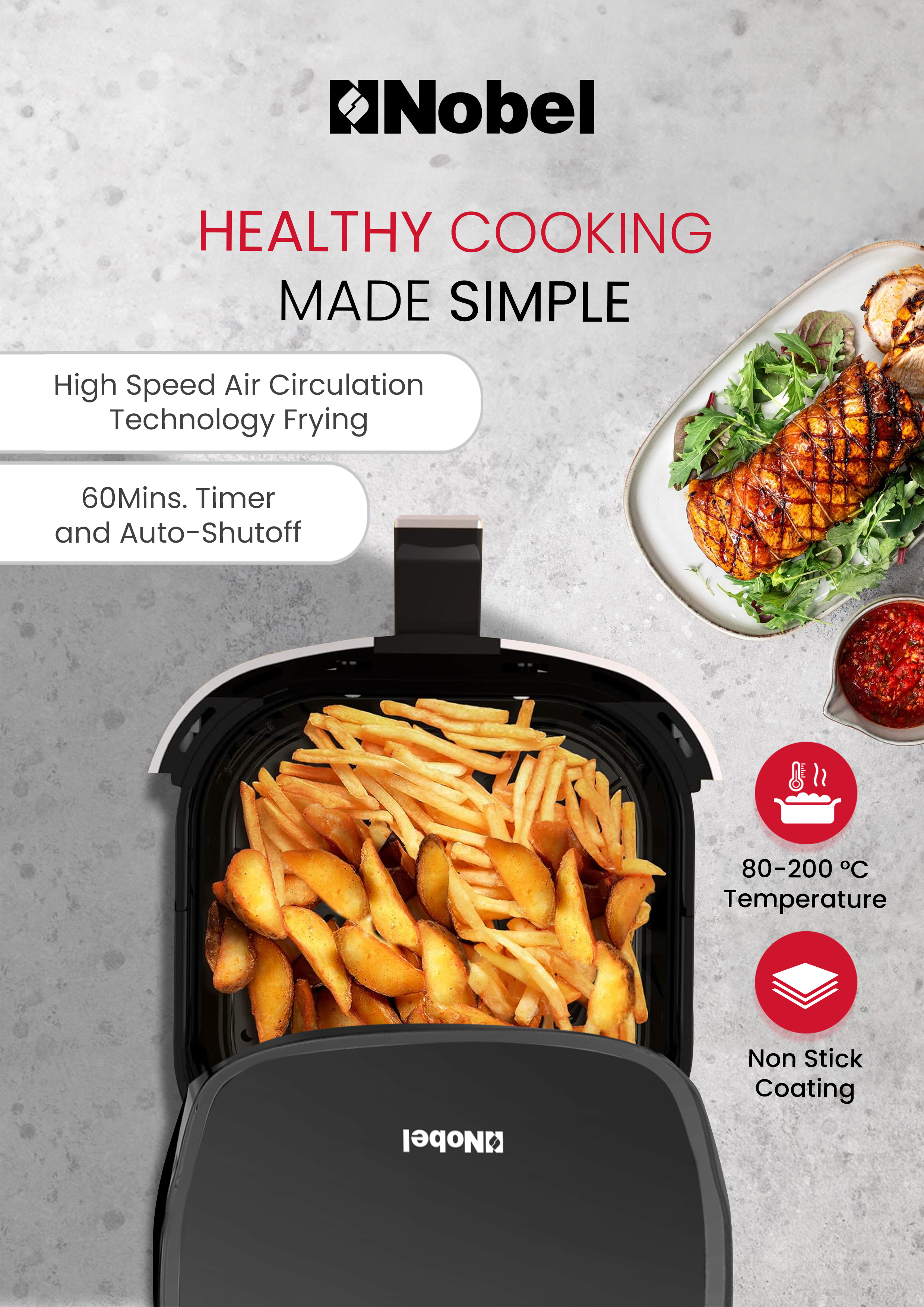 Nobel 4.5 Ltrs Multifunctional Air fryer with 8 Preset Programs ...