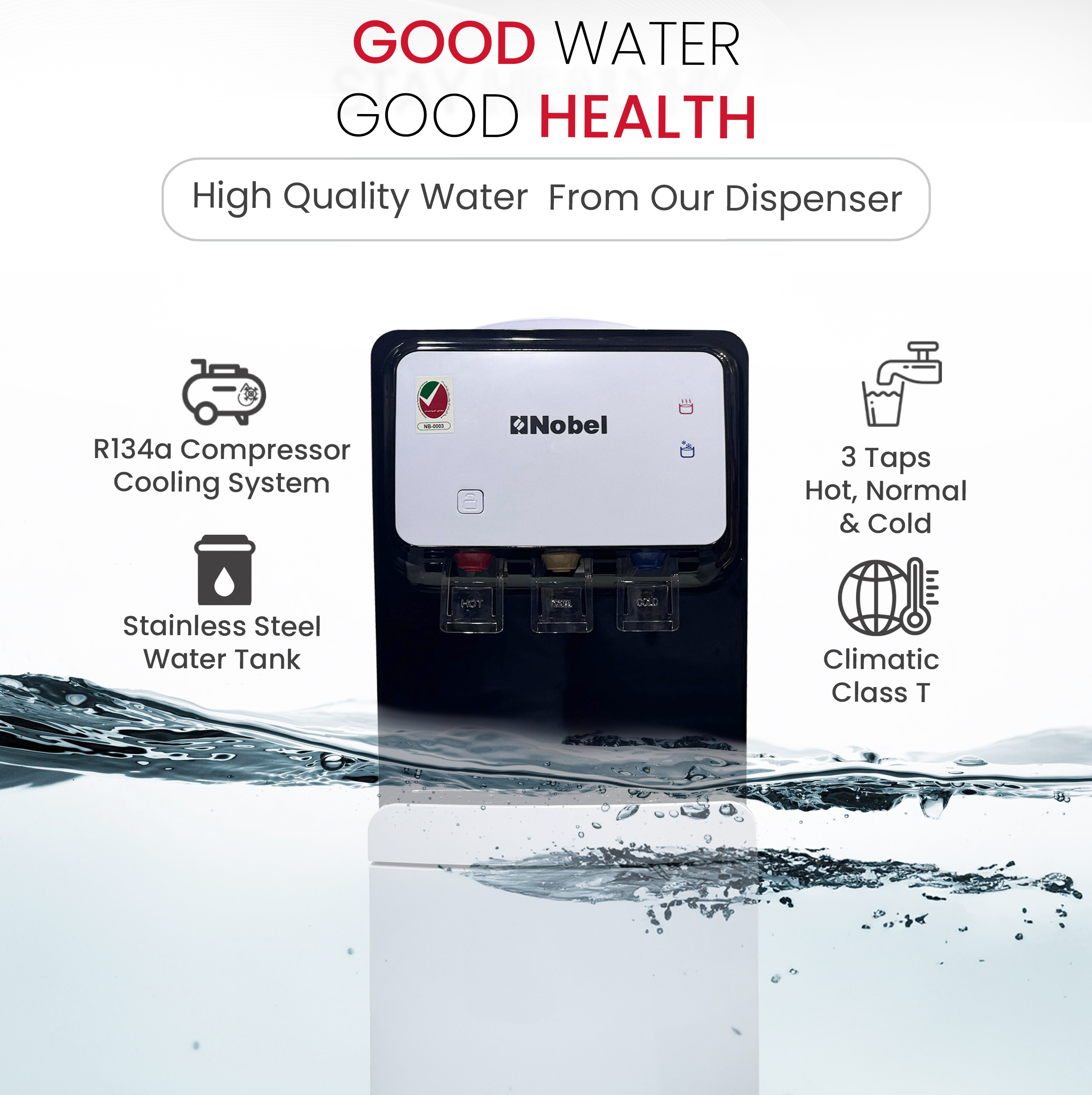 Nobel 3 Tap Water Dispenser, Freestanding Dispenser, Hot, Normal & Cold ...