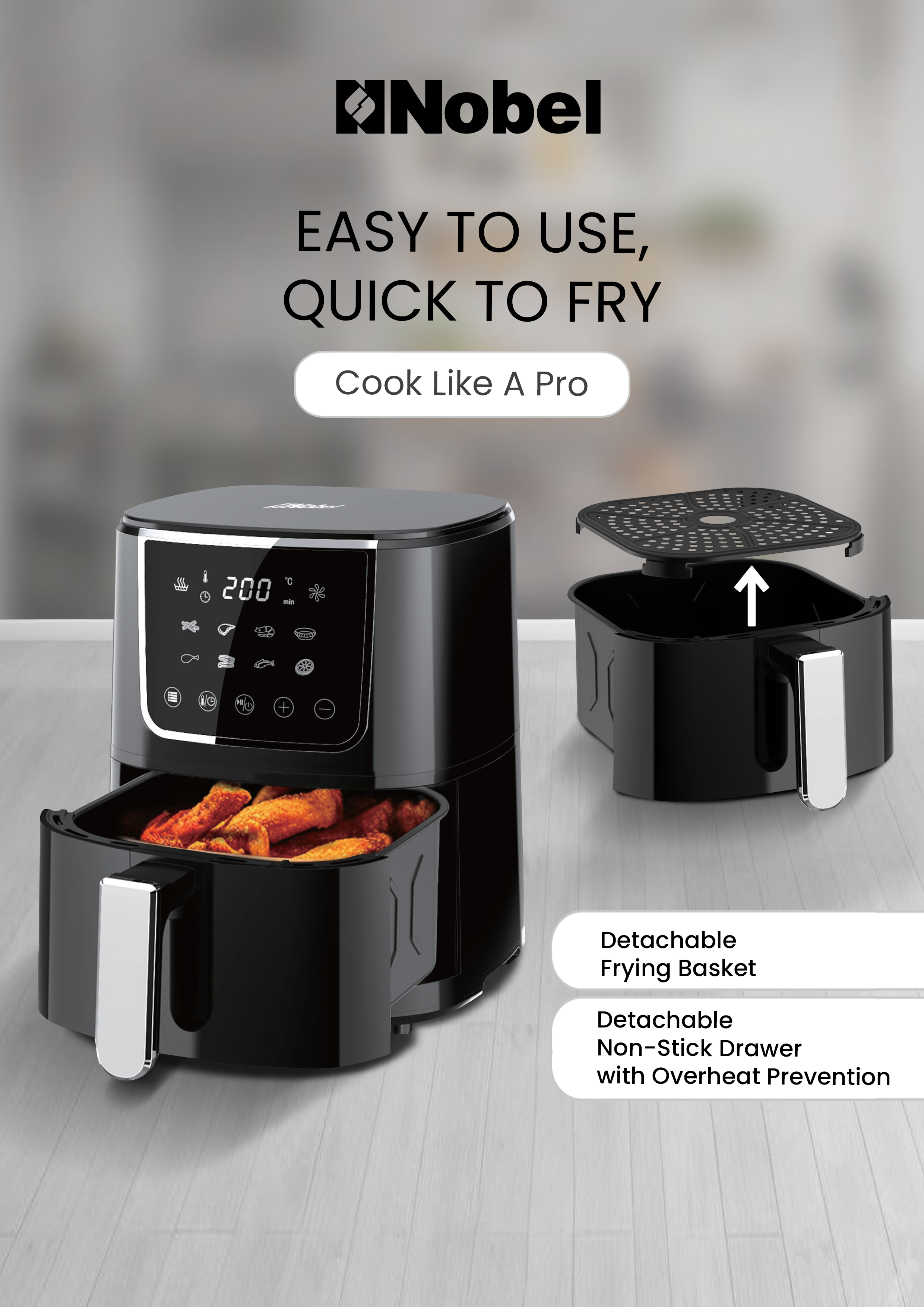 Nobel 4.5 Ltrs Multifunctional Air fryer with 8 Preset Programs ...