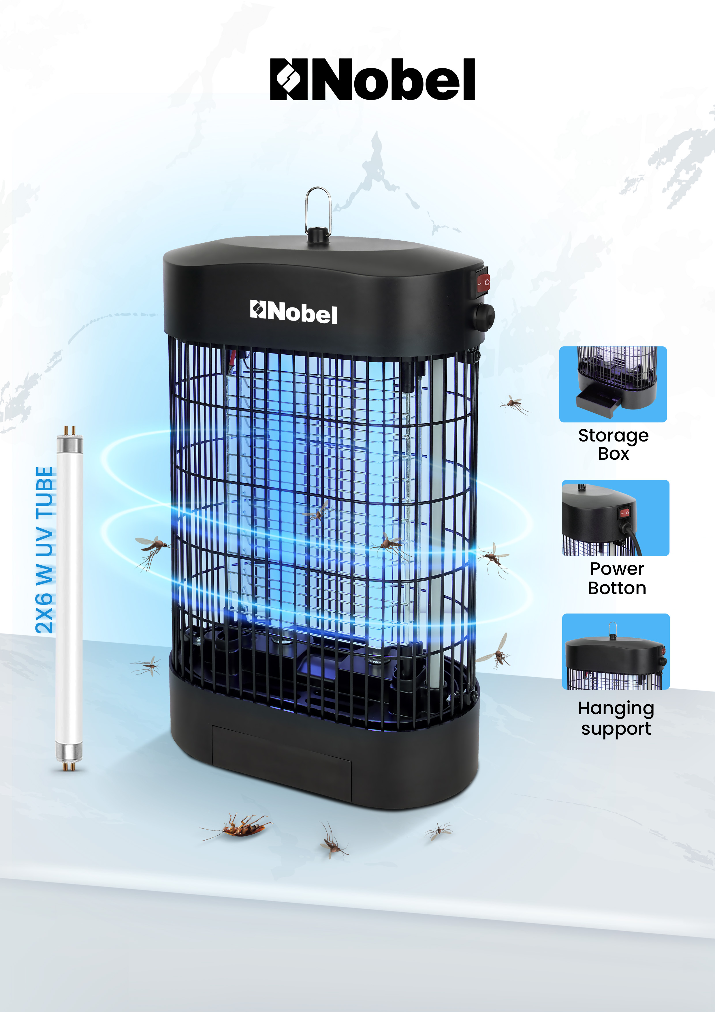 Nobel Efficient 2-Element Insect Killer with UV Tubes, 360° Metal Guard Design, Scratch ...