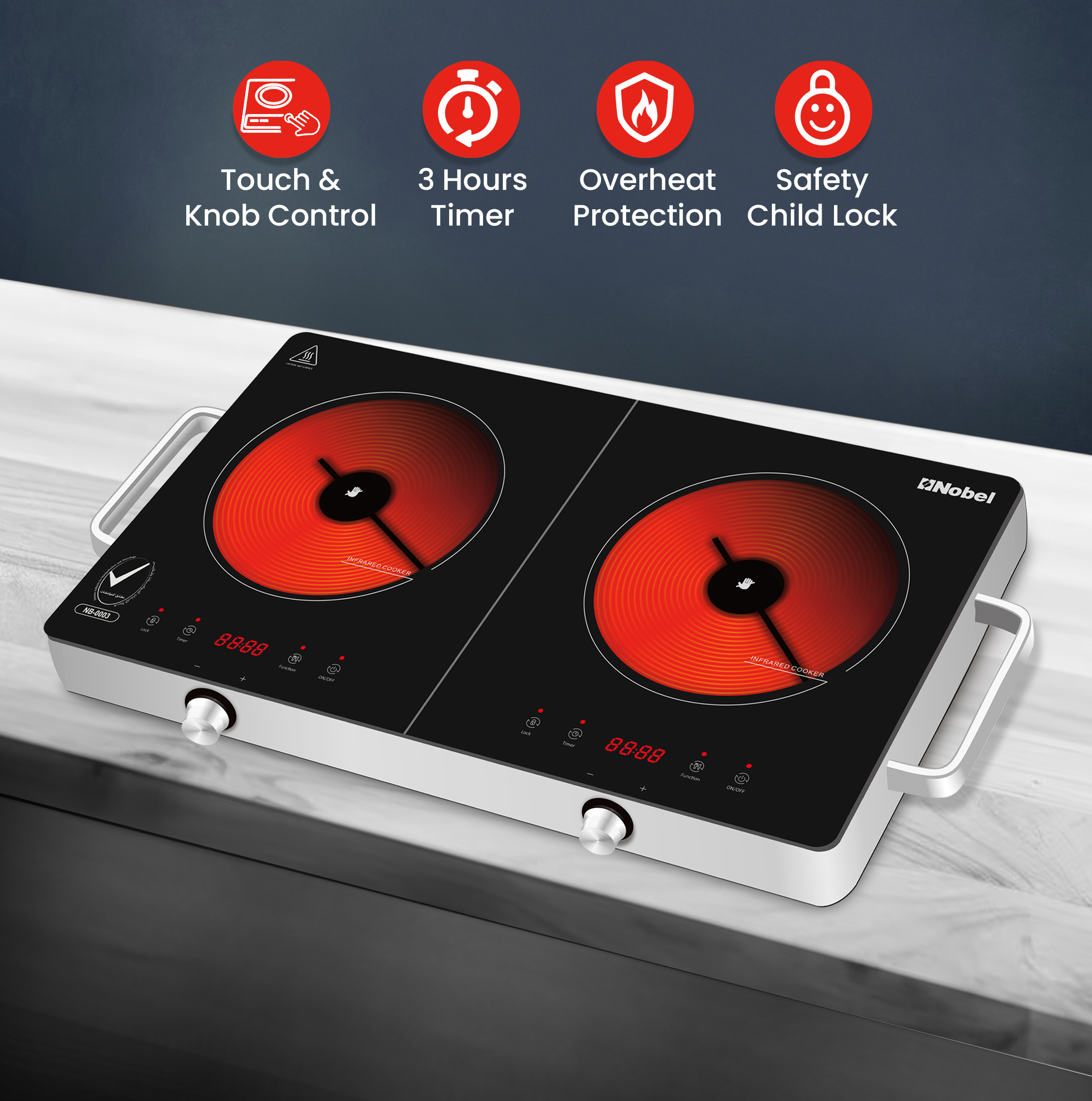 Nobel Infrared Cooker: LED Digital Display Crystal Glass Surface with ...