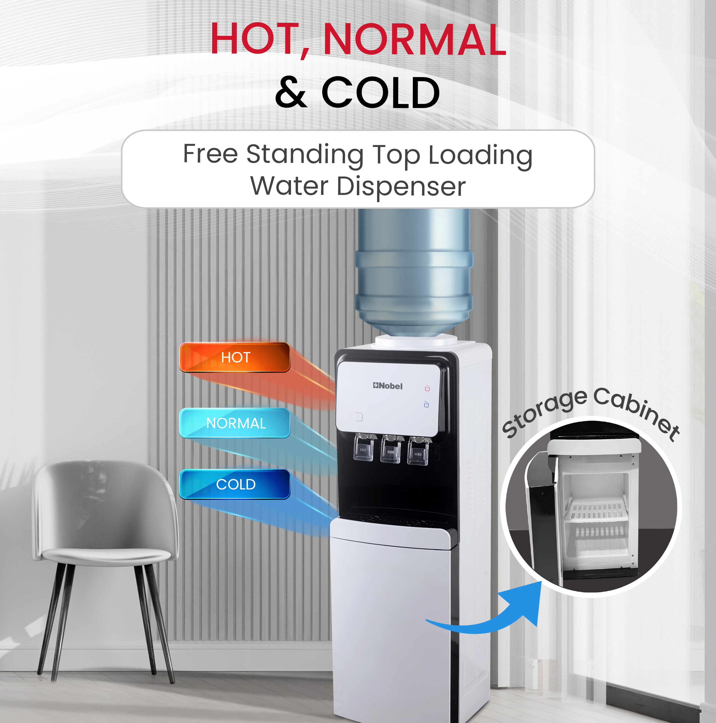 Nobel 3 Tap Water Dispenser, Freestanding Dispenser, Hot, Normal & Cold ...