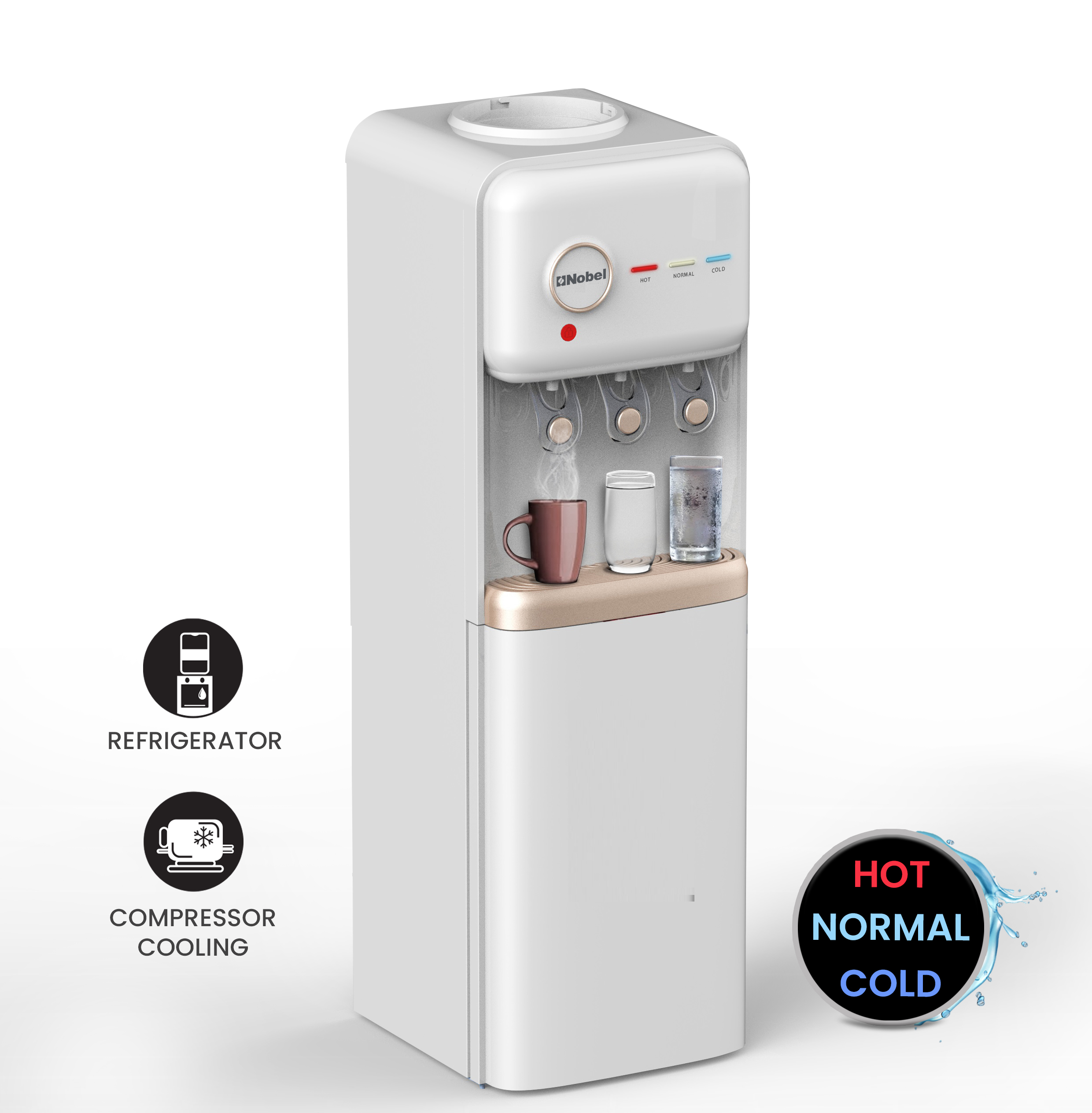 Nobel Freestanding 3 Tap Water Dispenser With Hot, Normal & Cold Taps ...