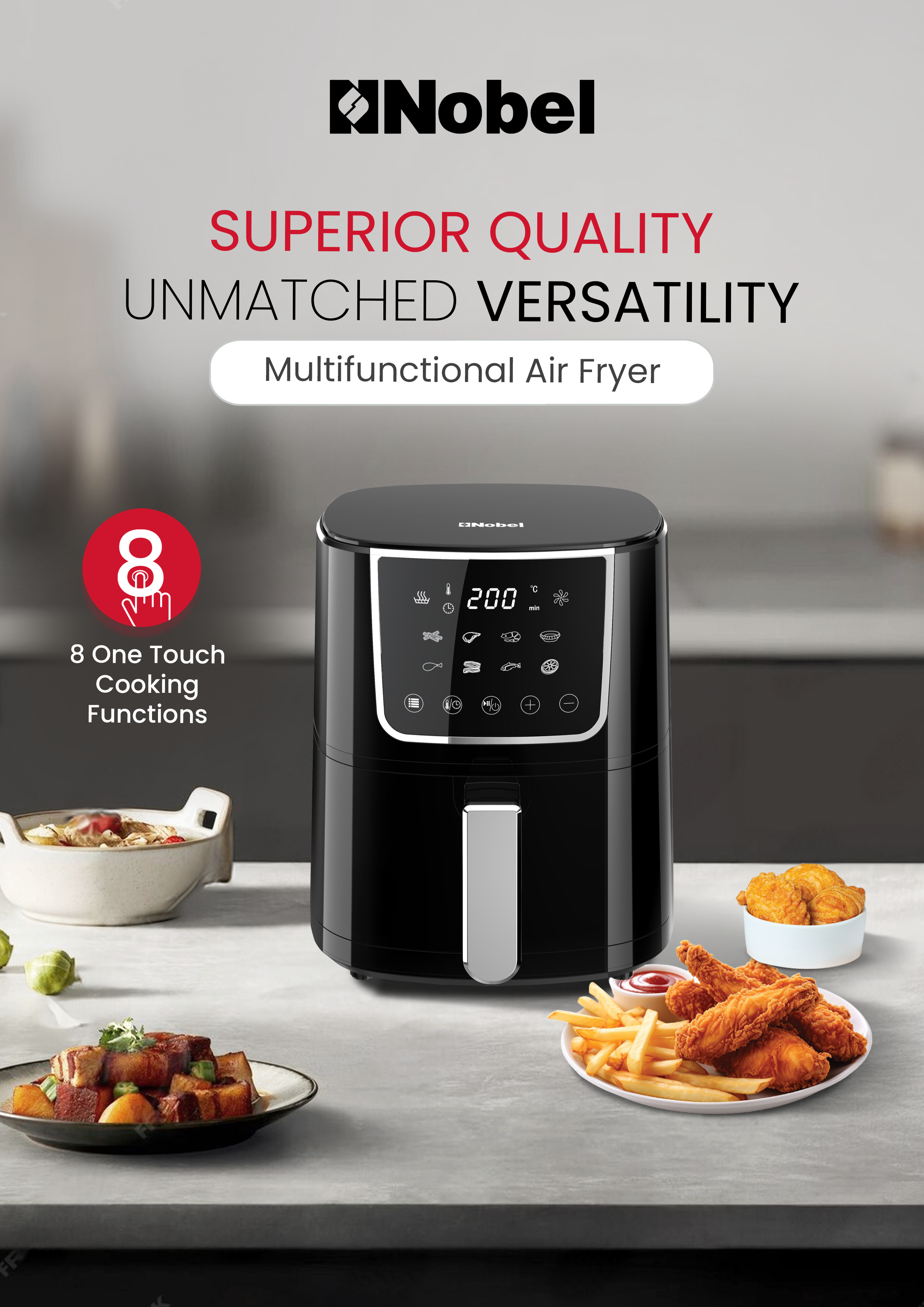 Nobel 4.5 Ltrs Multifunctional Air fryer with 8 Preset Programs ...