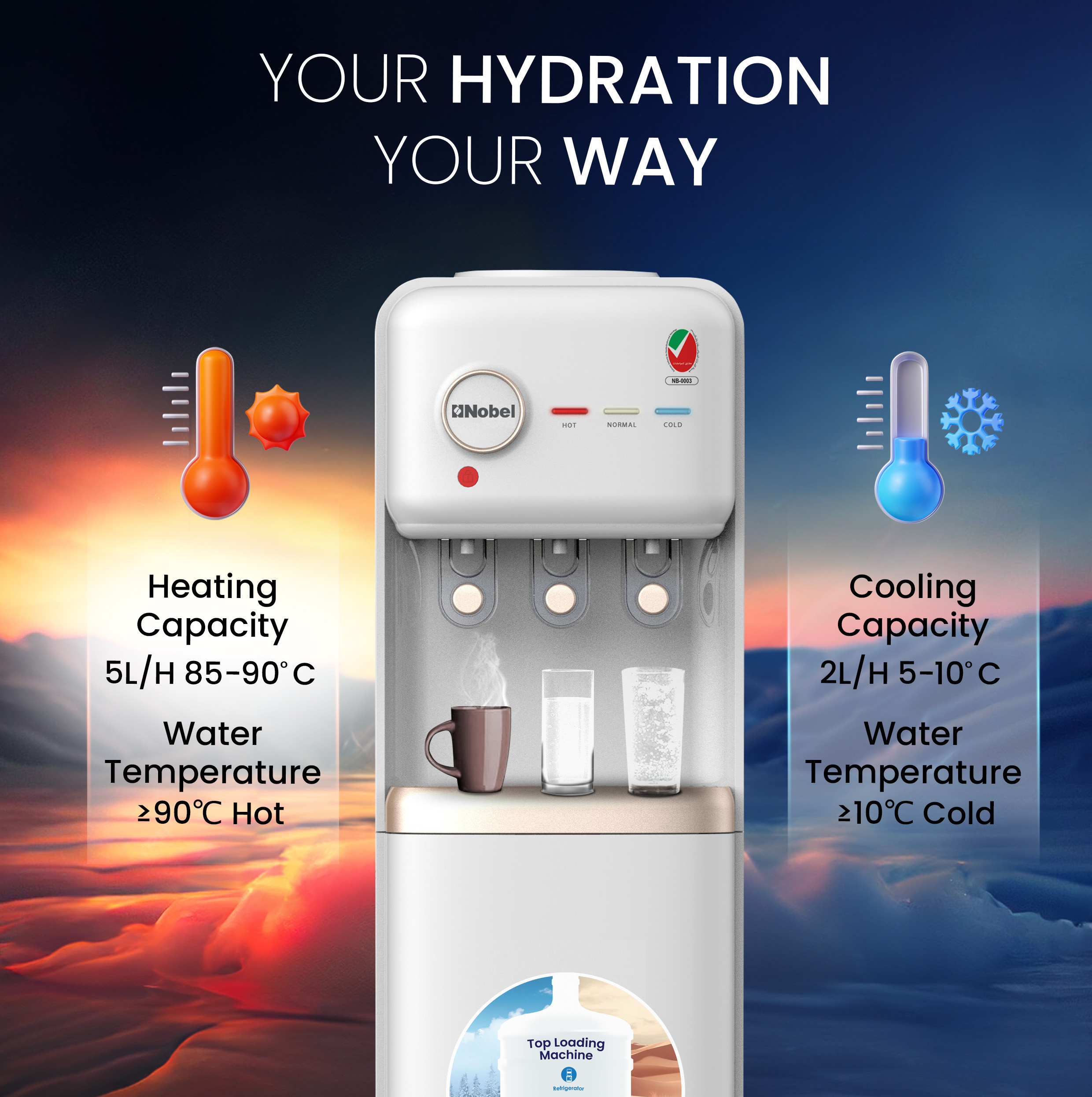 Nobel Freestanding 3 Tap Water Dispenser With Hot, Normal & Cold Taps ...