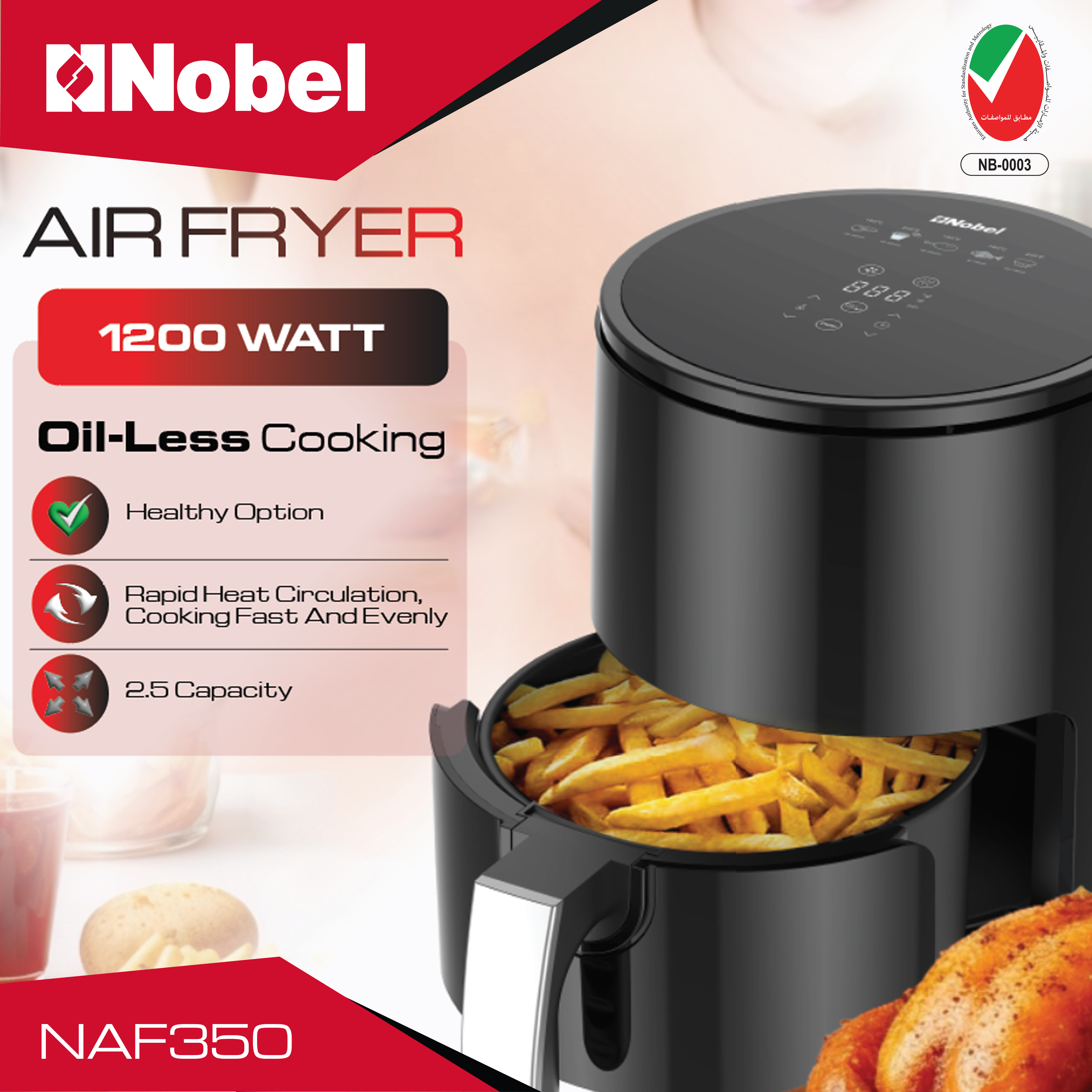 Nobel 2.5 Ltrs Multifunctional Air fryer with 6 Preset Programs ...