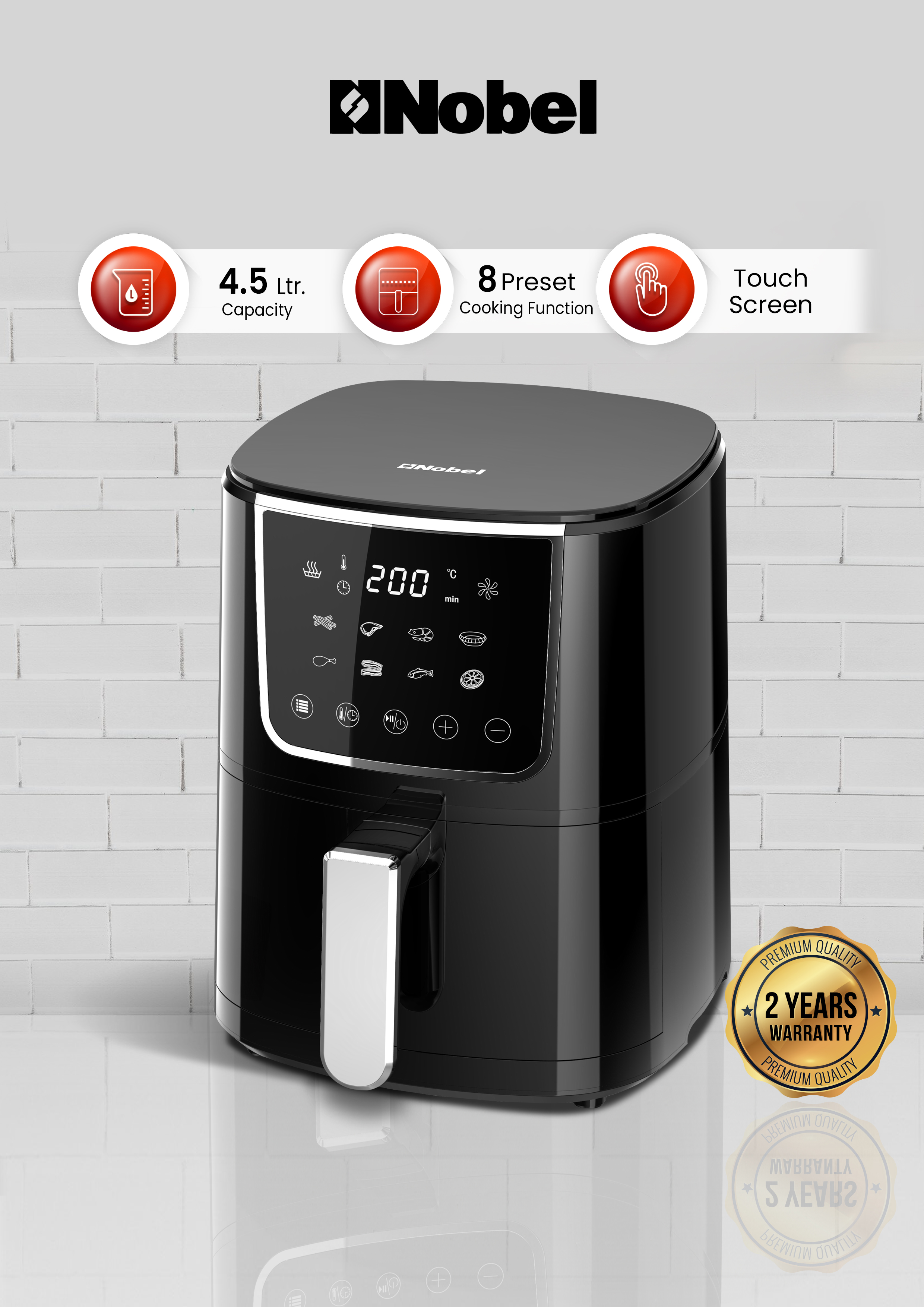 Nobel 4.5 Ltrs Multifunctional Air fryer with 8 Preset Programs ...