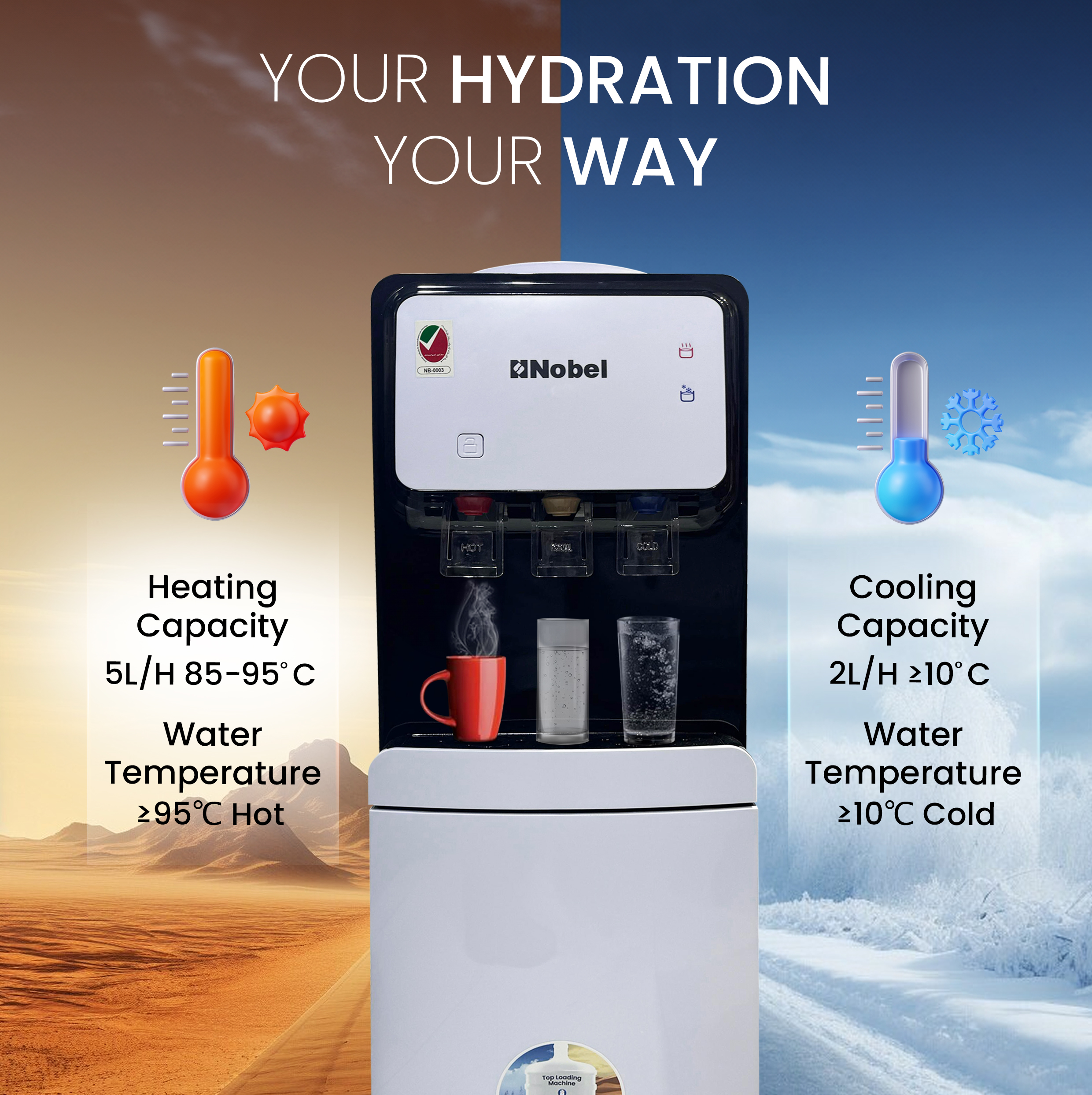 Nobel 3 Tap Water Dispenser, Freestanding Dispenser, Hot, Normal & Cold ...